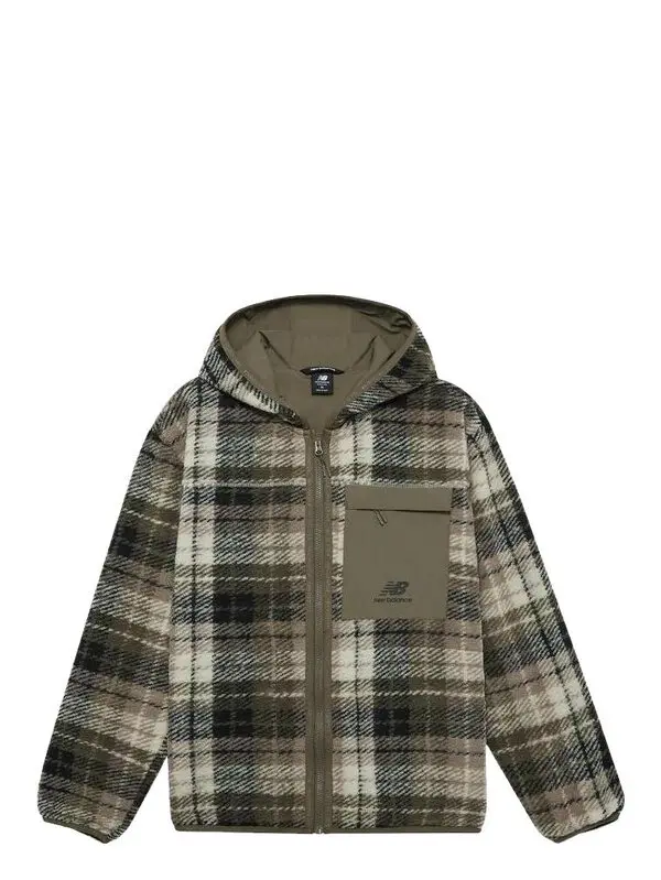NEW BALANCE Plaid Fleece Jacket - Brown/white/black