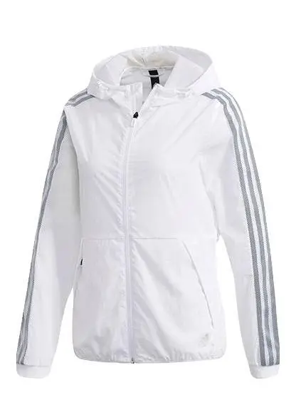 Adidas Zip-up Hooded Track Jacket With Sporty Stripes - White