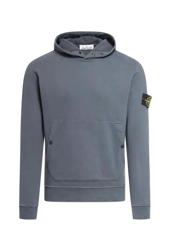 Stone Island Logo Patch Ribbed Hoodie - Grey
