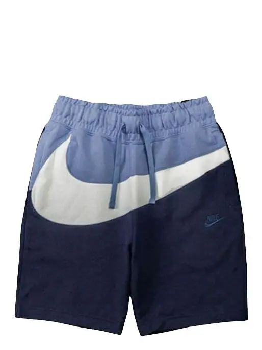 Nike French Terry Colorblock Drawstring Sports Shorts - Black/white/grayblue