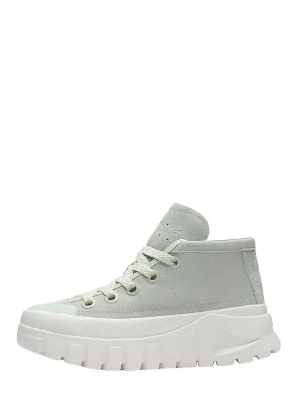 LI-NING Leather Lace-up High-top Sneakers - Green/white