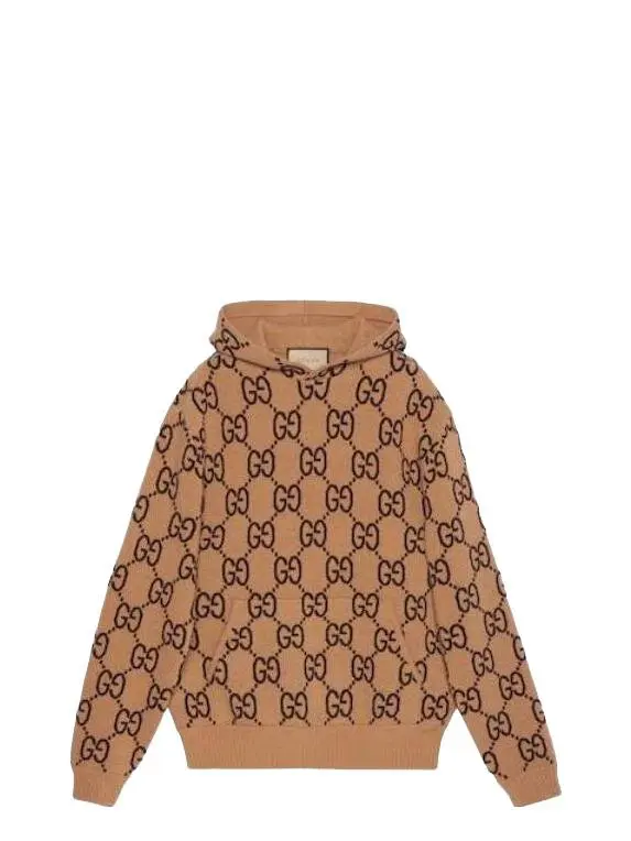 Gucci Gg Wool Hooded Sweatshirt - Camel/ebony