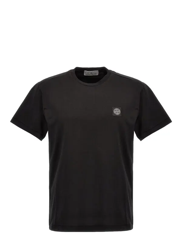 Stone Island Garment Dyed Logo T-shirt - Black