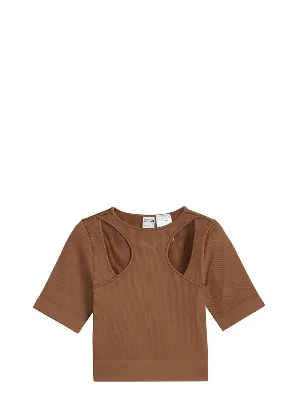PUMA Ribbed Cut-out T-shirt - Brown