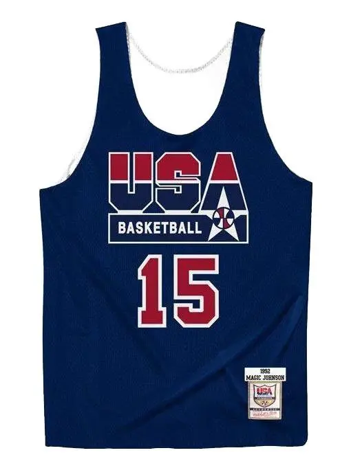 Mitchell & Ness X Nba Reversible Practice Team Usa 1992 Jersey 'magic Johnson 15 - Navy/white