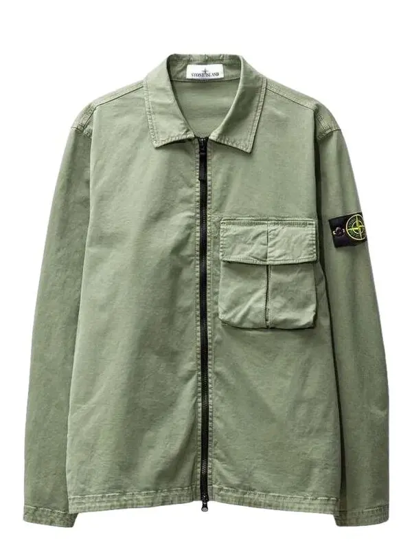 Stone Island Zip-up Shirt Jacket With Compass Patch - Green