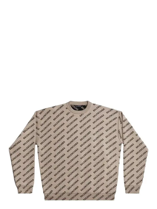 Balenciaga Allover Logo Fine Knit Sweater - Beige