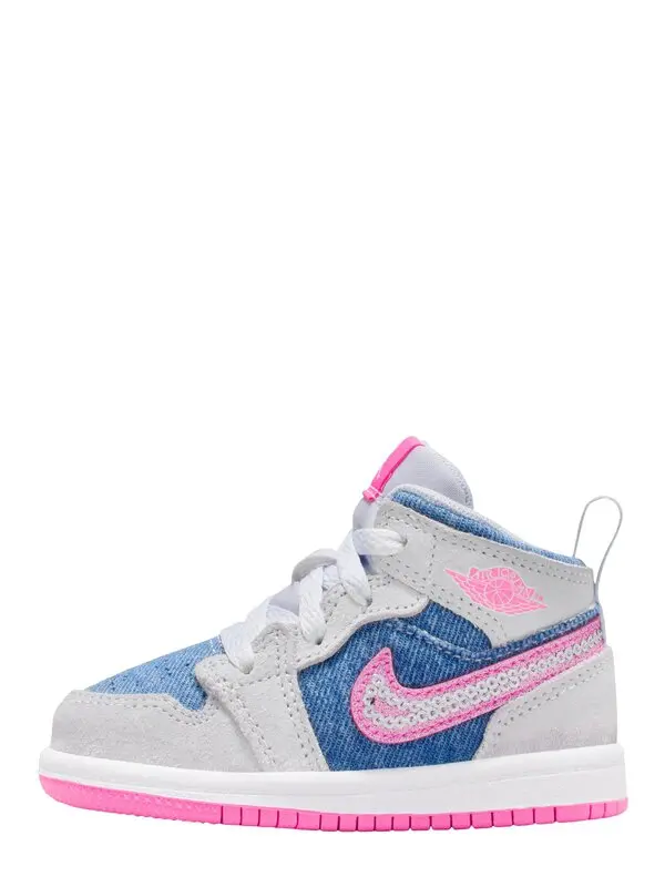 JORDAN 1 Mid Se "denim Sequin" Sneakers - Cobalt Bliss/white/pink Glow
