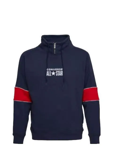 CONVERSE All Star Funnel Neck Quarter Zip Crew Sweatshirt - Navy/red