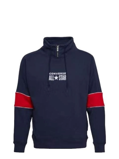 CONVERSE Chuck Taylor All Star Funnel Neck Quarter Zip Crew Sweatshirt - Navy/red