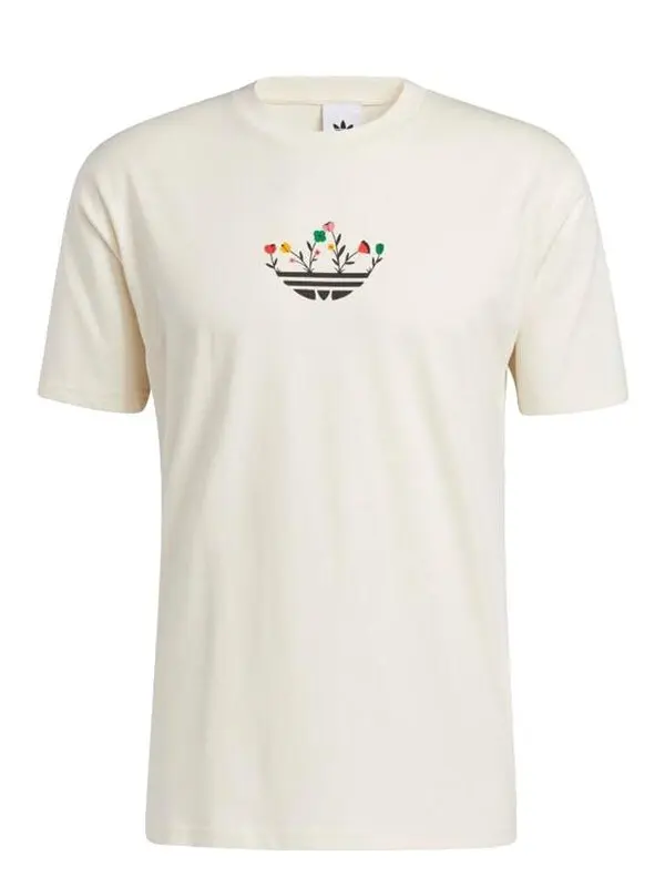 Adidas Originals Trefoil Bloom Back Pattern Printing Sports Short Sleeve White - Creamy