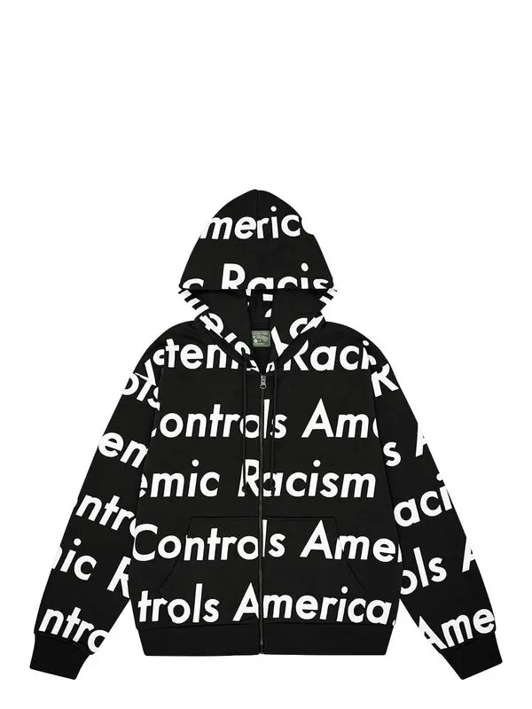 DENIM TEARS X Arthur Jafa Ss24 Systemic Racism Controls America Zip Up Hoodie - Black/white