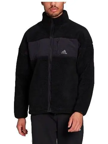 Adidas Contrast Color Stitching Sports Stand Collar Logo Jacket - Black