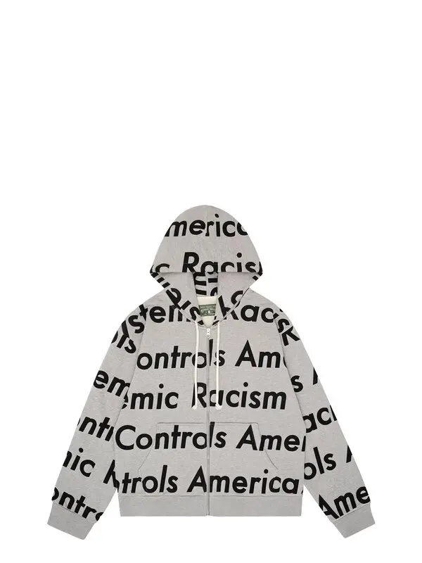 DENIM TEARS X Arthur Jafa Systemic Racism Controls America Zip Up Hoodie - Grey/white
