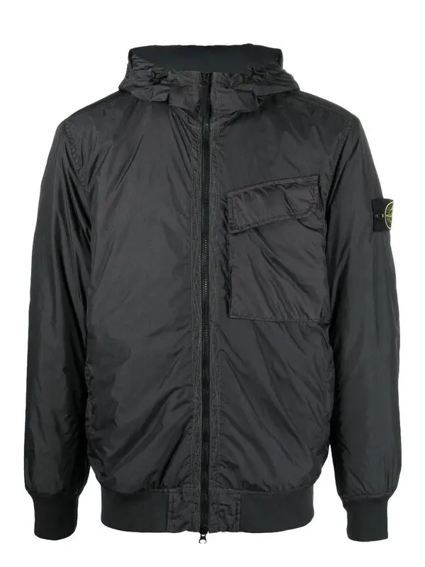 Stone Island Crinkle Reps Zip-up Jacket With Pocket Detail - Black