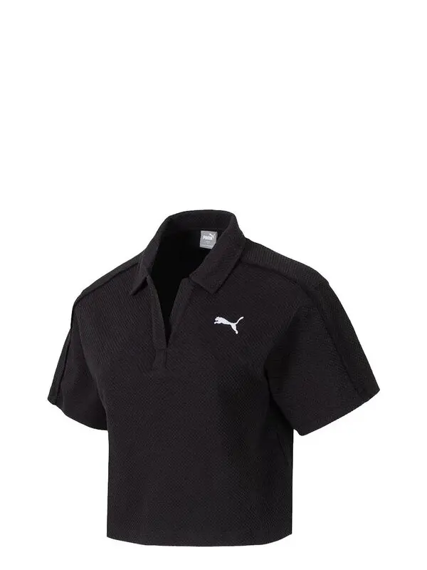 PUMA Her Polo Shirt Textured Cropped Polo - Black
