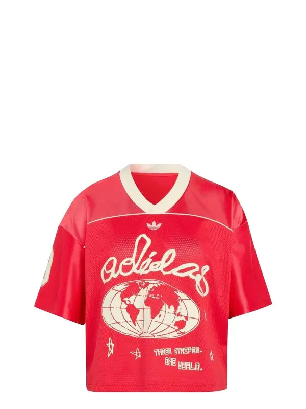 Adidas Cropped Soccer Jersey With Global Graphic - Pure Ruby