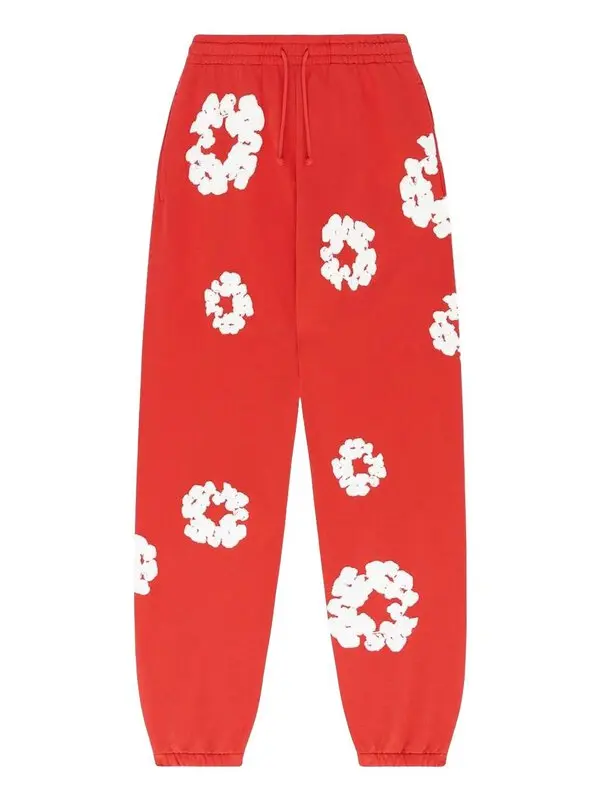 DENIM TEARS Cotton Wreath Sweatpants 'red White - Red/white