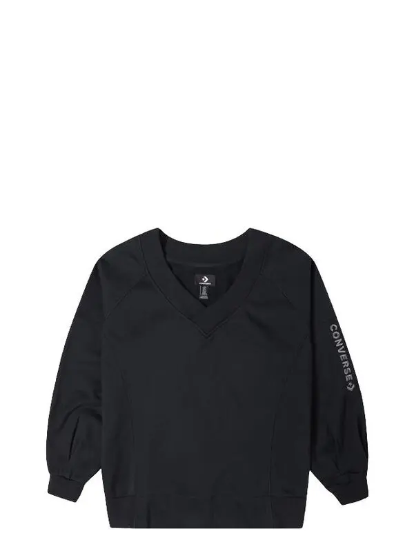 CONVERSE V-neck Loose Knit Hoodie - Black