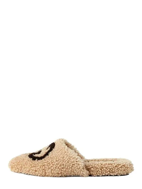 Gucci Interlocking G Shearling Slipper - Beige/brown