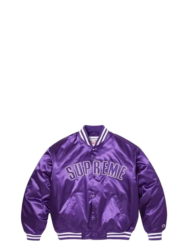 Supreme X Champion Ss26 Satin Varsity Jacket - Purple