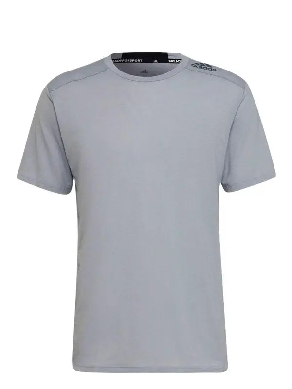 Adidas Solid Color Sports Logo Casual Round Neck Short Sleeve Gray - Default Color