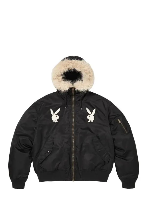 Supreme X Playboy Hooded Ma-1 Bomber Jacket - Black