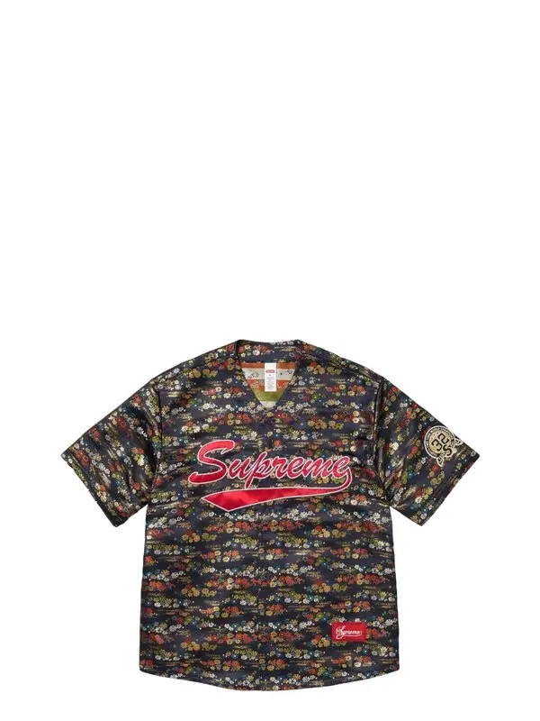 Supreme Ss26 Floral Jacquard Baseball Jersey - Navy