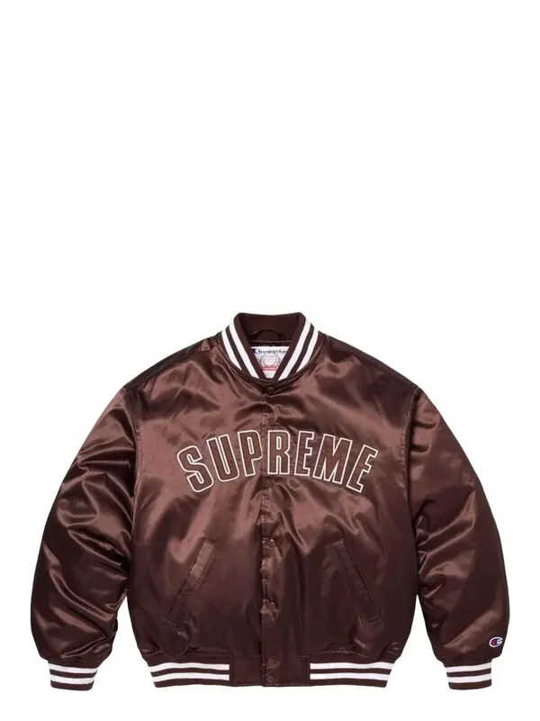 Supreme X Champion Ss26 Satin Varsity Jacket - Brown