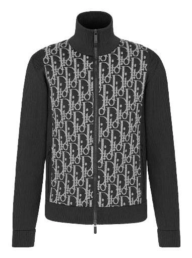 Dior Embroidered Logo Cashmere Zip-up Sweater - Black