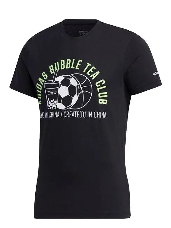 Adidas Neo Fav Jul Tee2 Printing Sports Round Neck Short Sleeve - Black