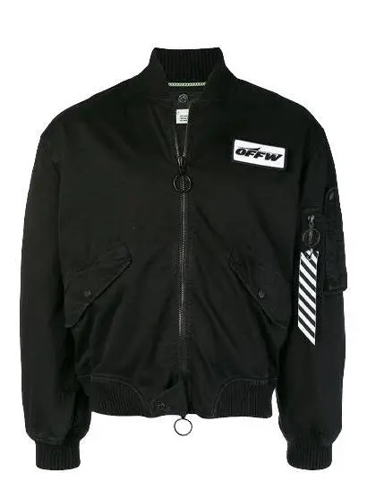 Off-White Ribbed Aviator Logo Jacket - Black