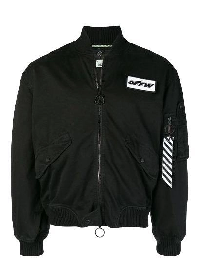 Off-White Ribbed Aviator Logo Jacket - Black