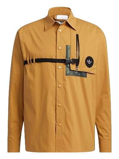Adidas Originals Prem Wvn Lshirt Lapel Chest Long Sleeves Wheat Brown Shirt - Default Color