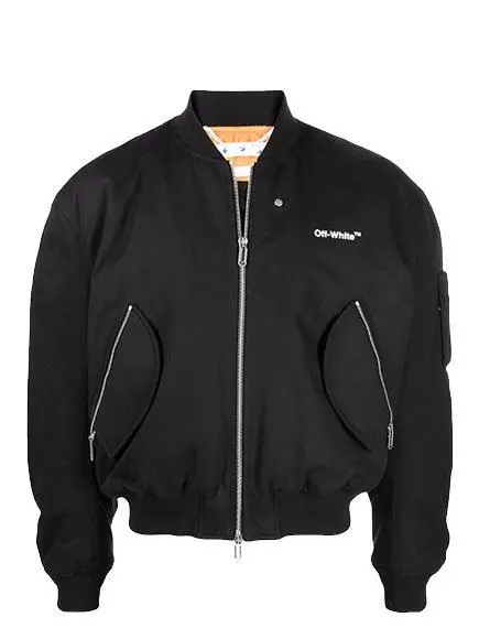 Off-White Black Printed Zipper Long Sleeve Bomber Jacket - Black/white