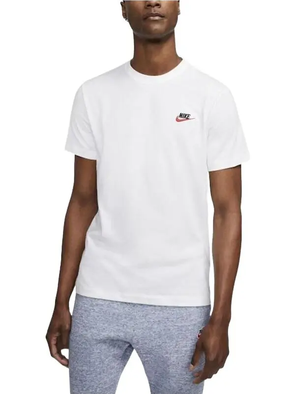 Nike Club Embroidered Logo Solid Color Round Neck Short Sleeve White - Multi-color