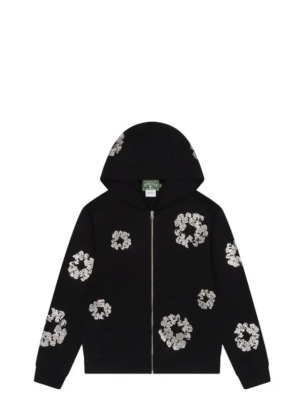 DENIM TEARS Cashmere Swarovski Cotton Wreath Zip Hoodie - Black