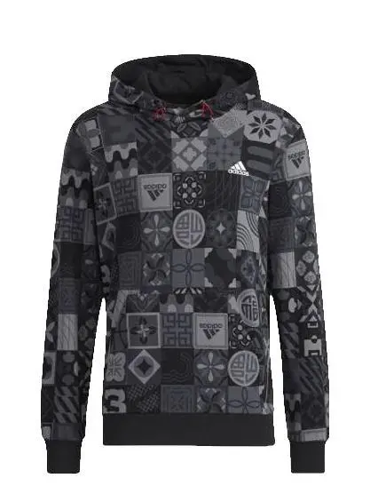 Adidas Cny Aop Hood Pattern Full Print Sports - Black