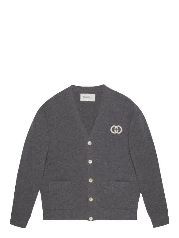 Gucci Knit Wool Cardigan With Interlocking G - Grey