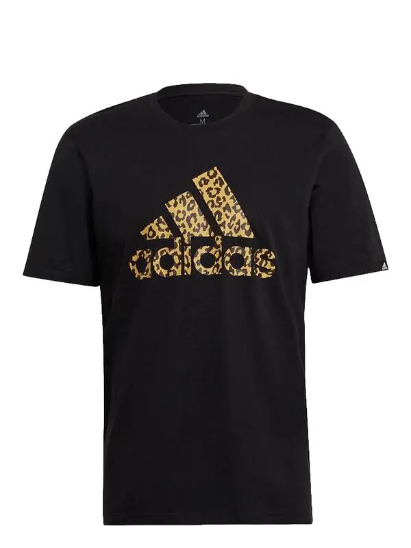 Adidas Leo Lg T Leopard Print Logo Printing Sports Round Neck Short Sleeve - Black