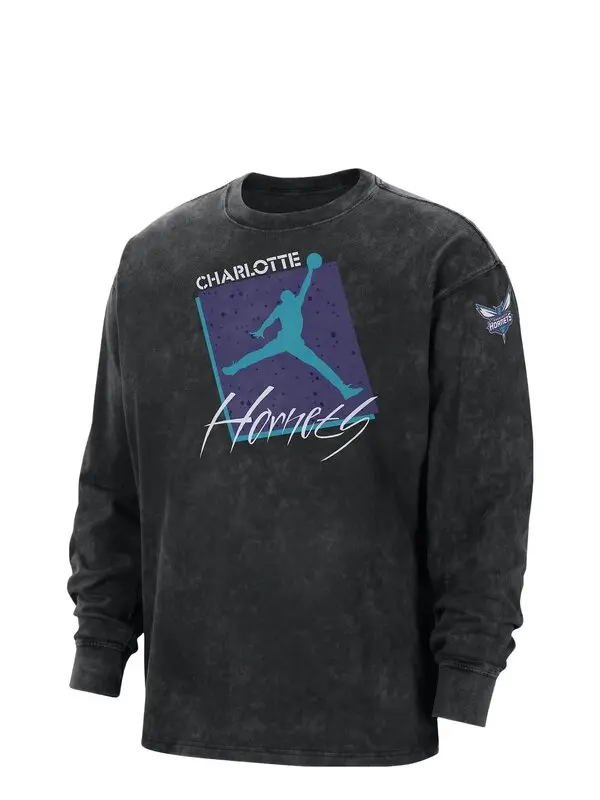 JORDAN Max90 Charlotte Hornets Courtside Statement Edition Nba Long-sleeve T-shirt - Charcoal Grey