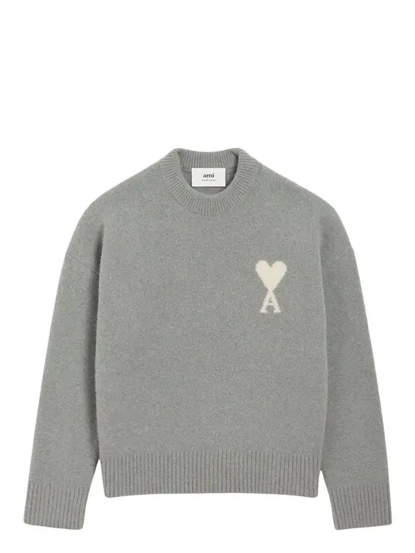 Ami Big Heart Logo Alpaca Crewneck Sweater - Grey/off-white