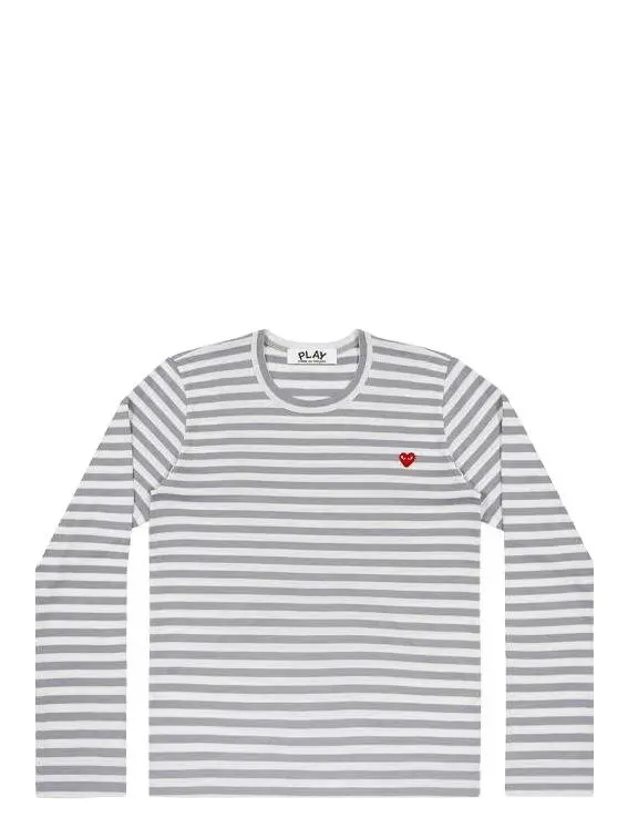 Play Comme Des Garcon Striped Long Sleeve T-shirt With Red Heart Logo - Graywhite
