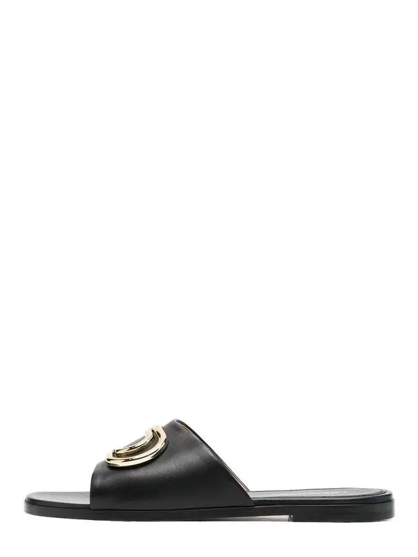 Off-White Leather Paperclip Detail Flat Sandals - Black/gold