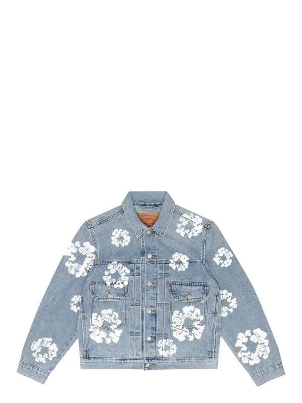 DENIM TEARS X Levi's Type Ii Trucker Jacket With All Over Wreath Print - Light Denim