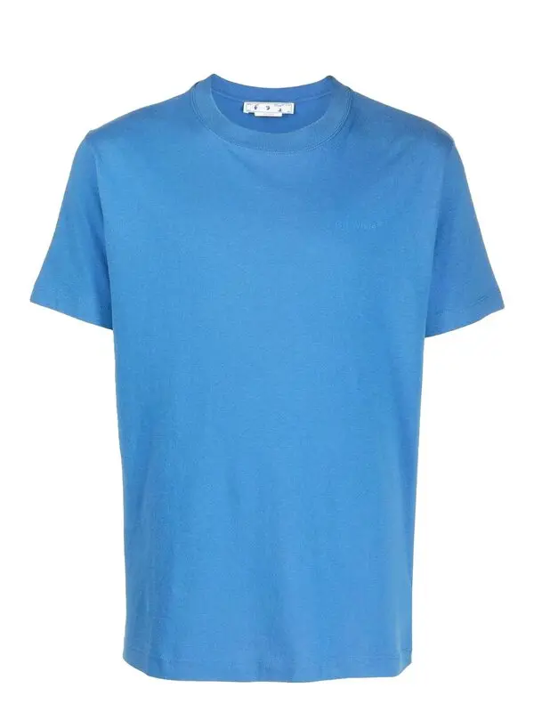 Off-White Fw22 Back Large Logo Printing Round Neck Short Sleeve Blue T-shirt - Peacock