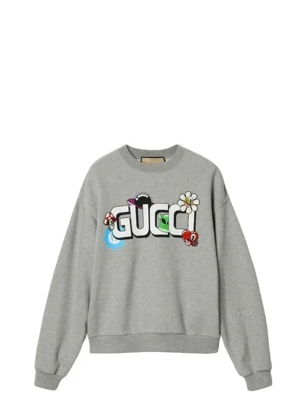 Gucci Cotton Jersey Sweatshirt With Graphic Print - Grey