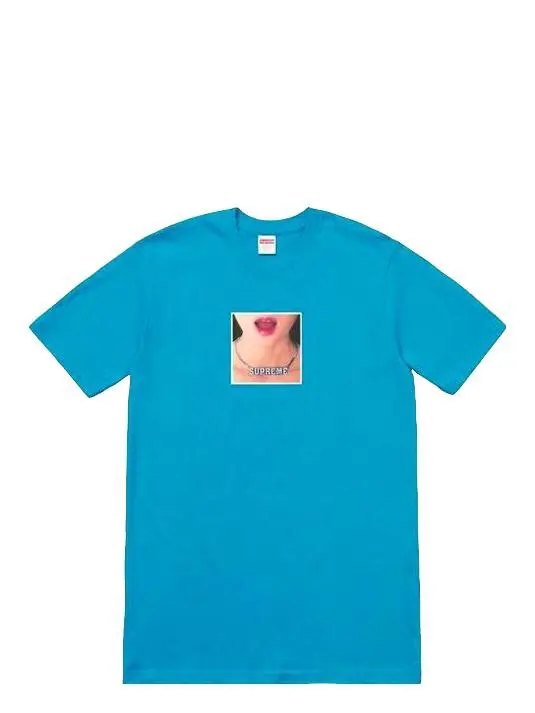 Supreme Ss18 Necklace Tee Cyan Printing Short Sleeve Lake - Blue