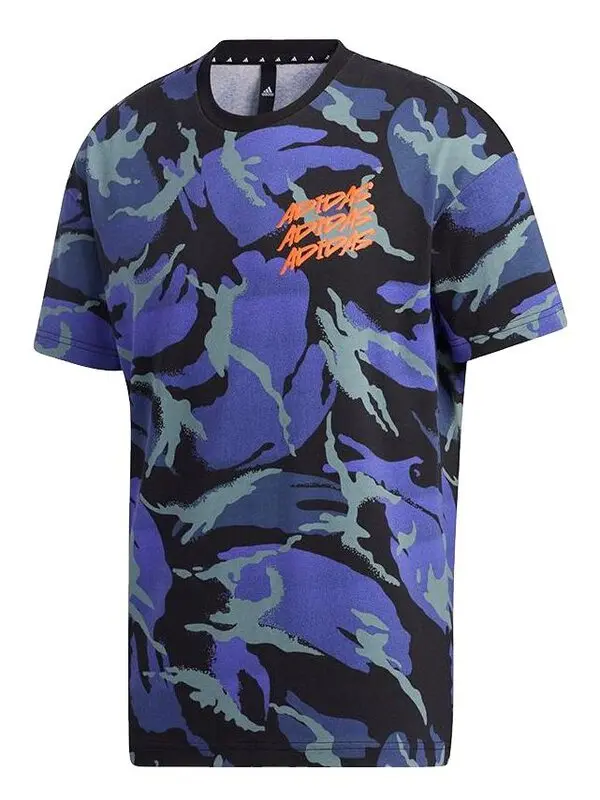 Adidas Ub Gfx T Aop Sports Camouflage Printing Short Sleeve - Blue