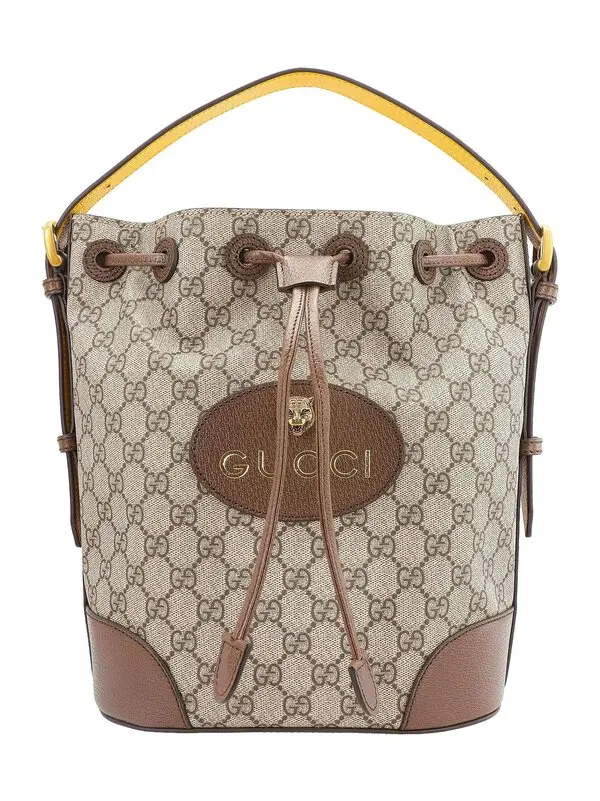 Gucci Neo Vintage Tiger Head Logo Drawstring Backpack - Brown